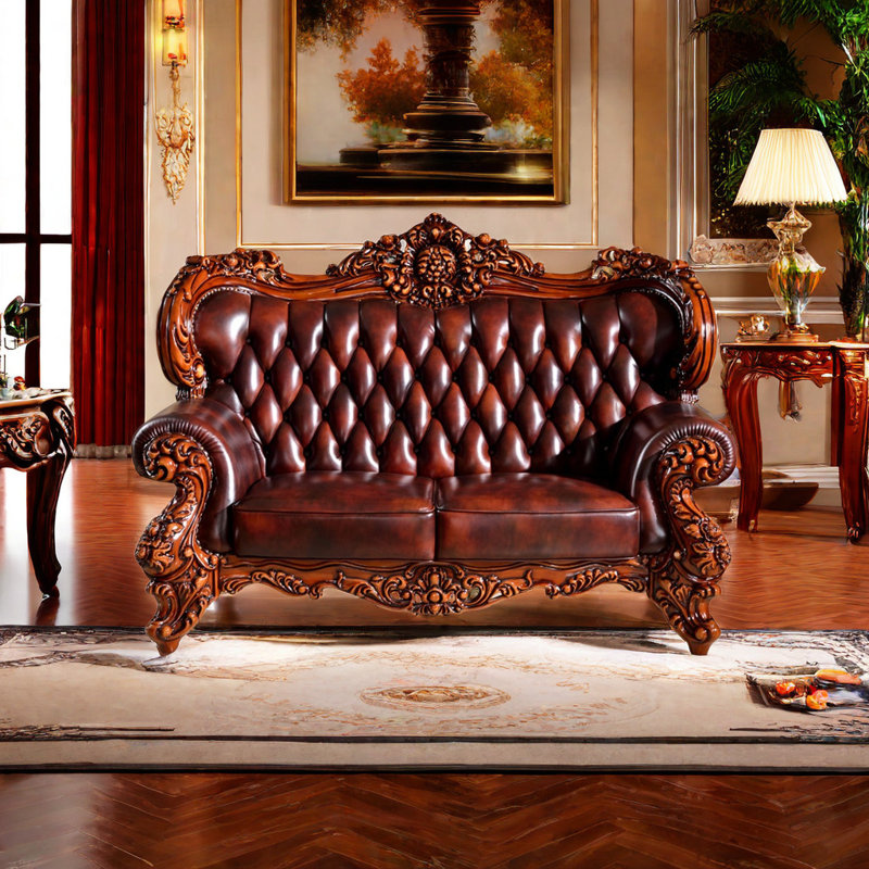Solid Wood American Living Room Sofa 79.53 Leather Loveseat